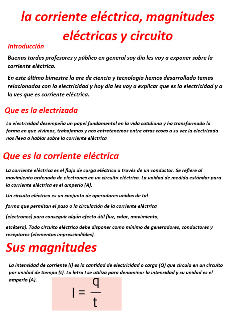 La Corriente Eléctrica, Magnitudes Eléctricas y Circuito | PDF ...