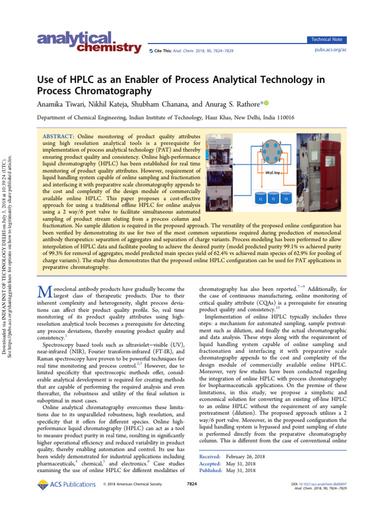 Anal Chem 2018 - Use of HPLC As An Enabler of PAT in Process Chromatography | PDF | High ...