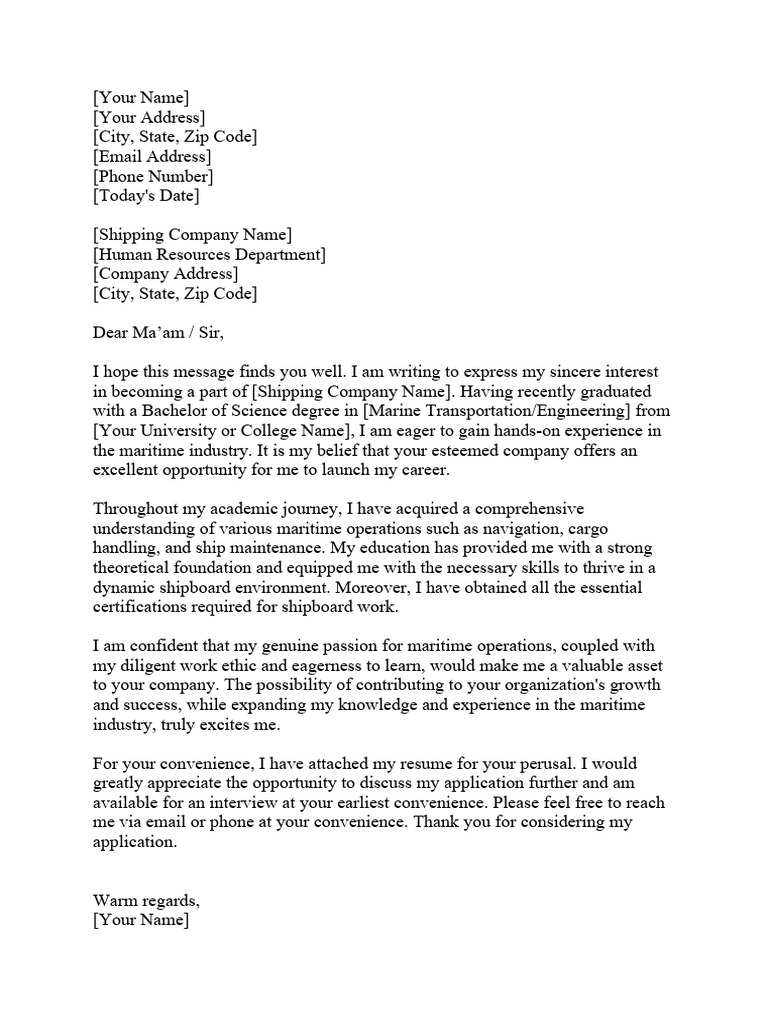 Maritime Cadet Application Letter | PDF | Finance & Money Management