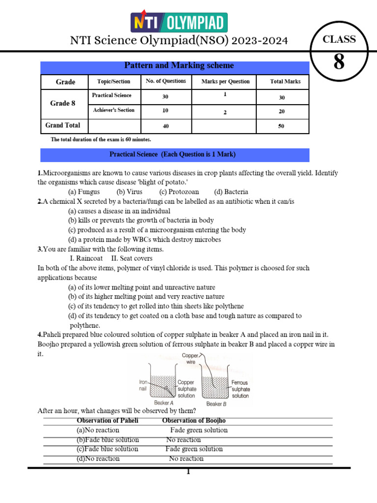 NTI OLYMPIAD Science Class 8 2023 | PDF