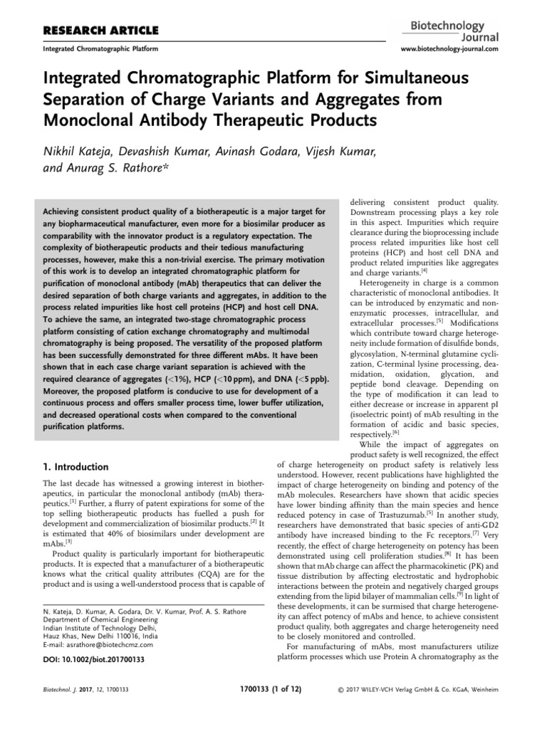 Biotech J 2017 - Integrated Chromatographic Platform For Simultaneous ...
