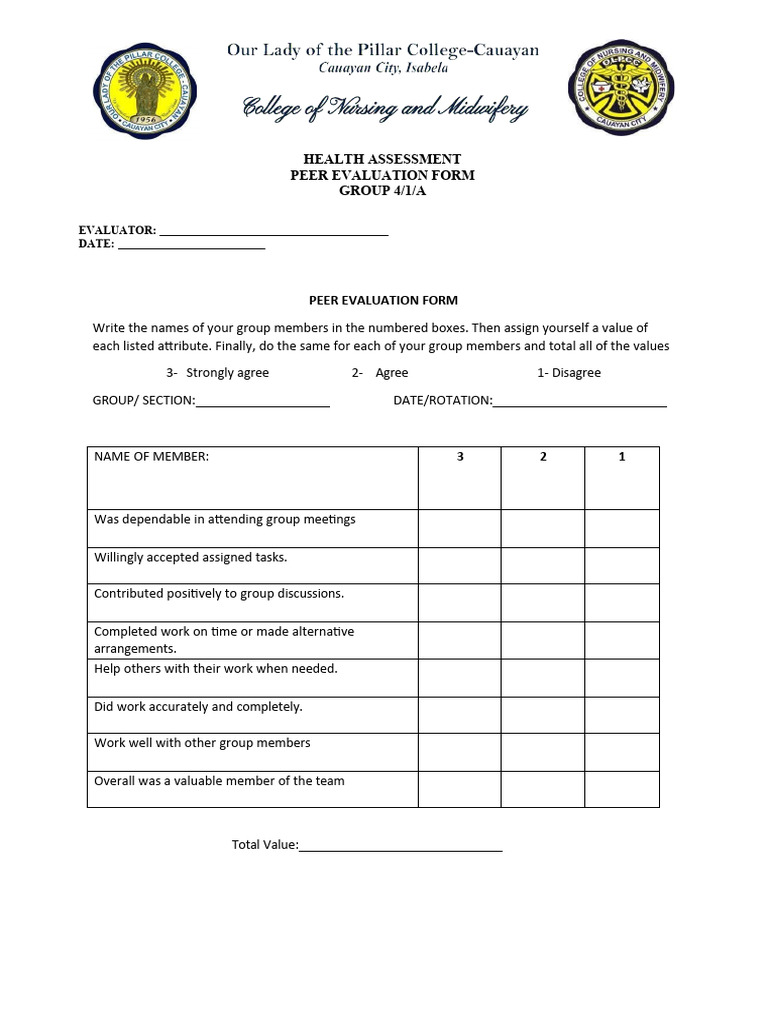 PEER EVALUATION FORM Edited 1 | PDF