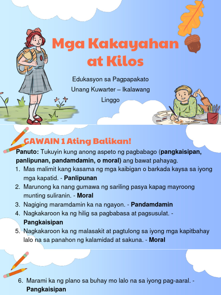 ESP 7 Q1 Week 2 Mga Kakayahan at Kilos | PDF