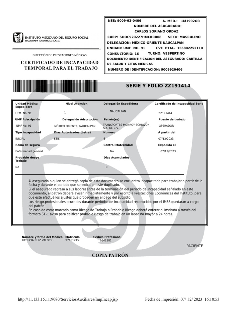 Incapacidad Imss | PDF