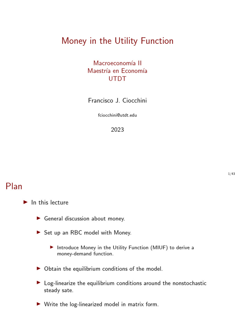 5 - Dinero en La Funcion de Utilidad | PDF
