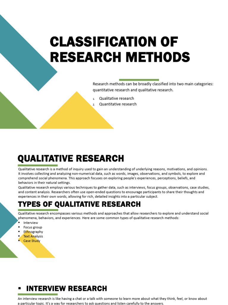 Classification of Research Methods | PDF | Qualitative Research ...