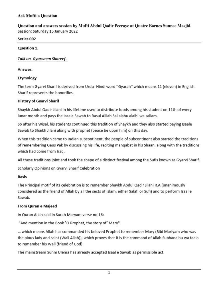 Islamic Question and Answers | PDF | Sufism | Hadith