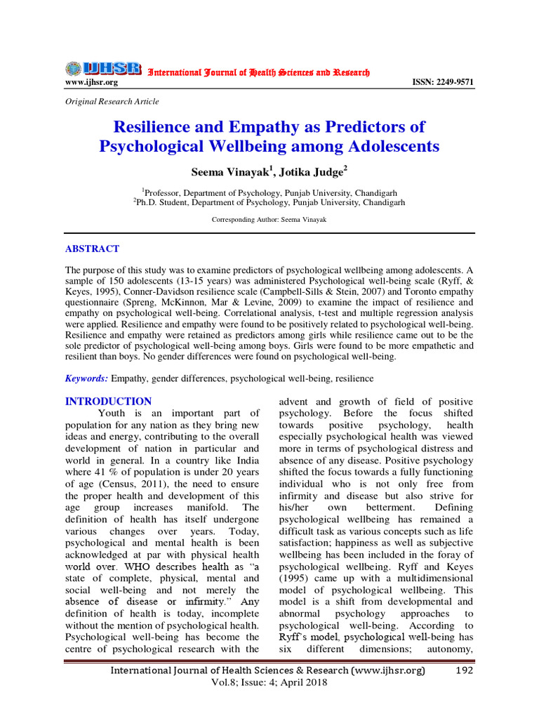 Resilience and Empathy in Adolescents | PDF | Self-Improvement