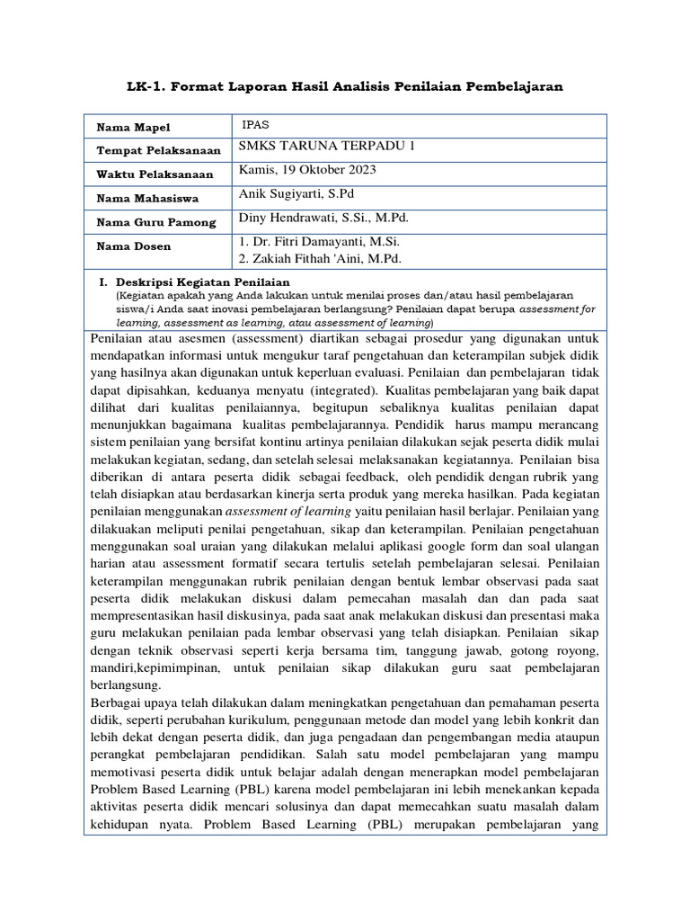 LK 1-Assesmen Pembelajaran Anik | PDF