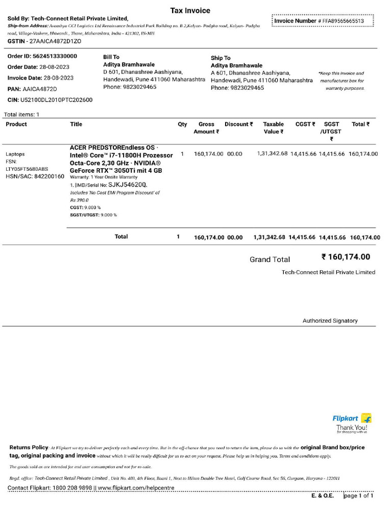 Laptop Bill | PDF