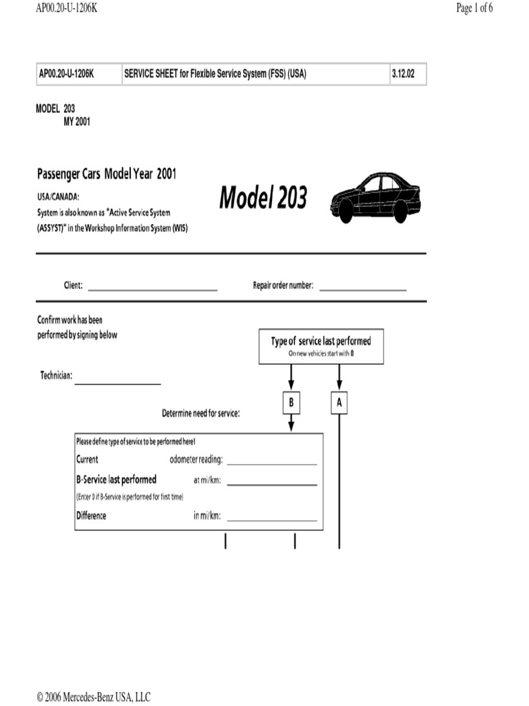 MB W203 Service Sheet MY2001 | PDF