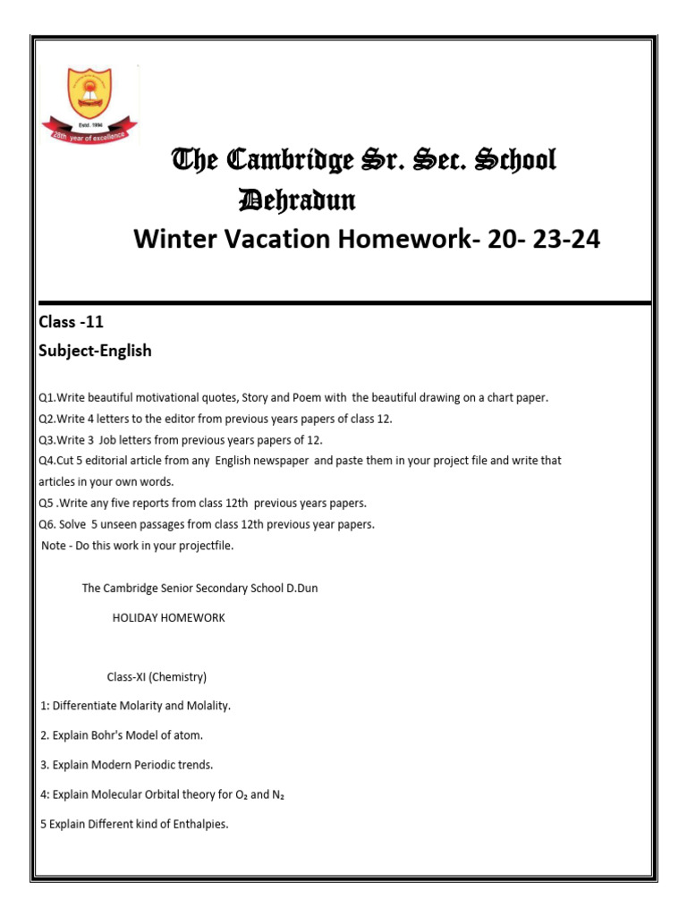 Class 11 Homework | PDF | Chemical Bond | Mass