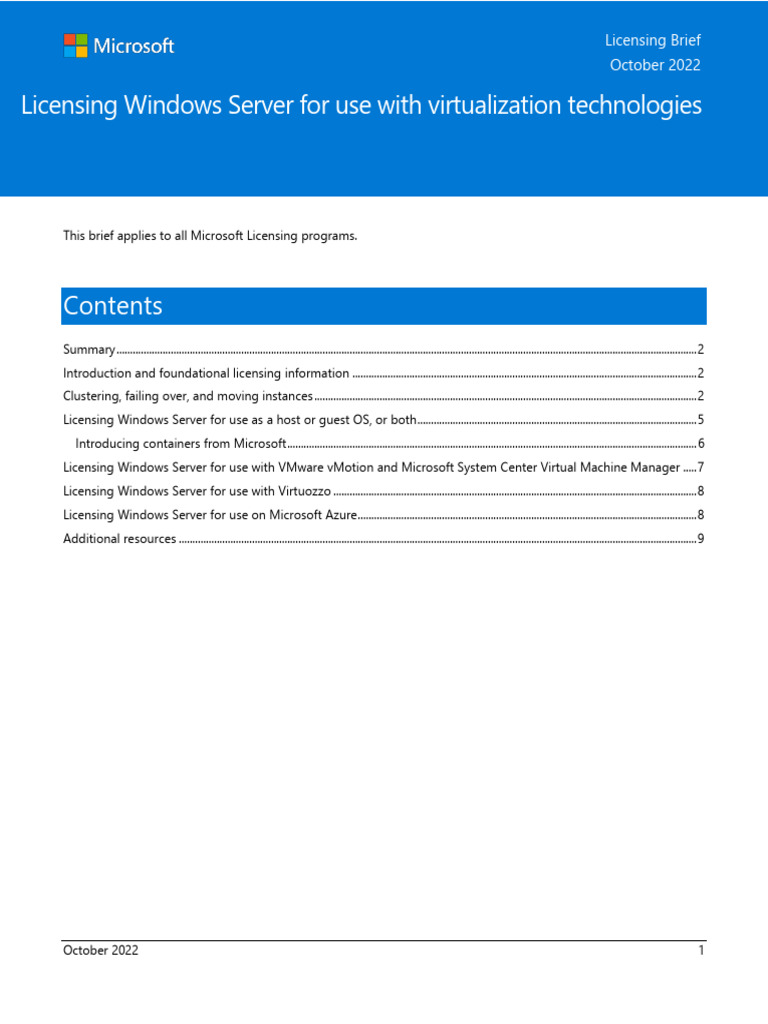 Licensing Brief PLT Licensing Windows Server For Use With Virtualization Technologies Oct2022 ...