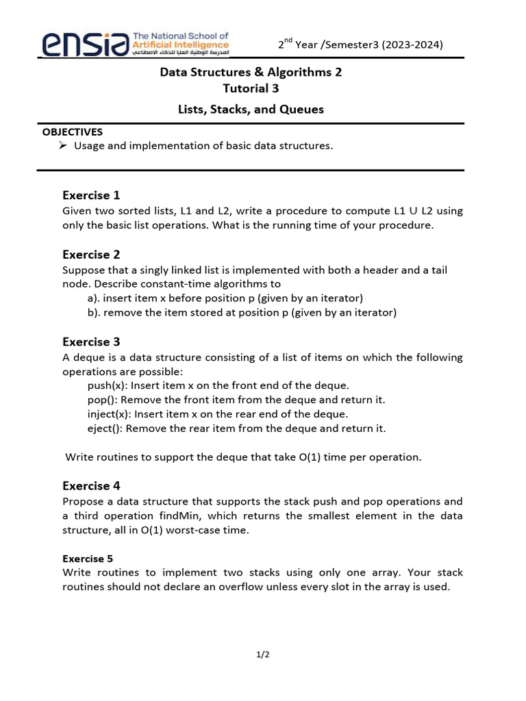 2Y DSA2 Tutorial3 2 | PDF | Queue (Abstract Data Type) | Computer Programming