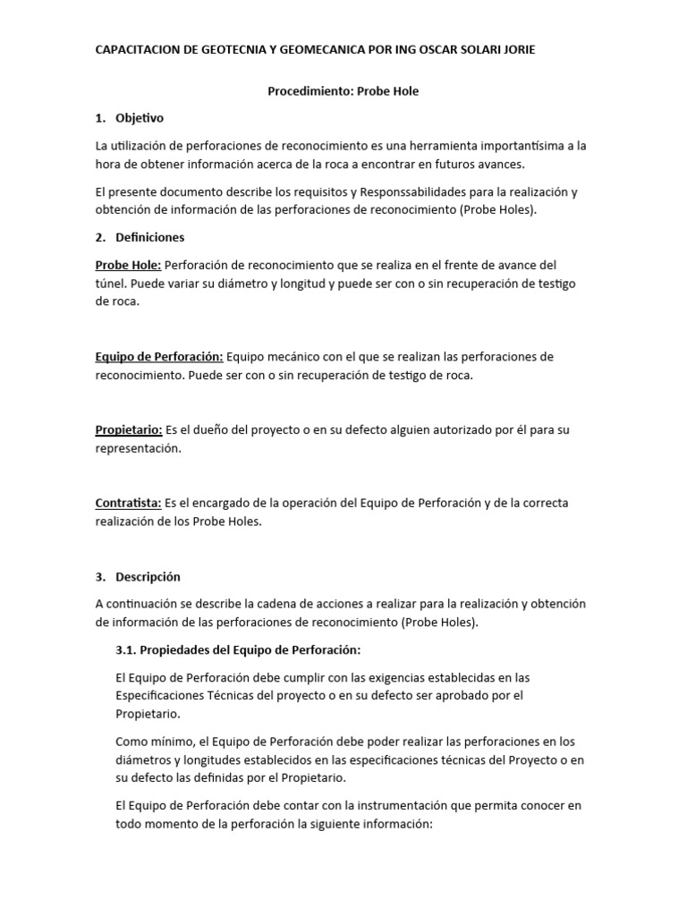 Procedimiento de Probe Holes en Geotecnia | PDF | Cantidad | Metrología