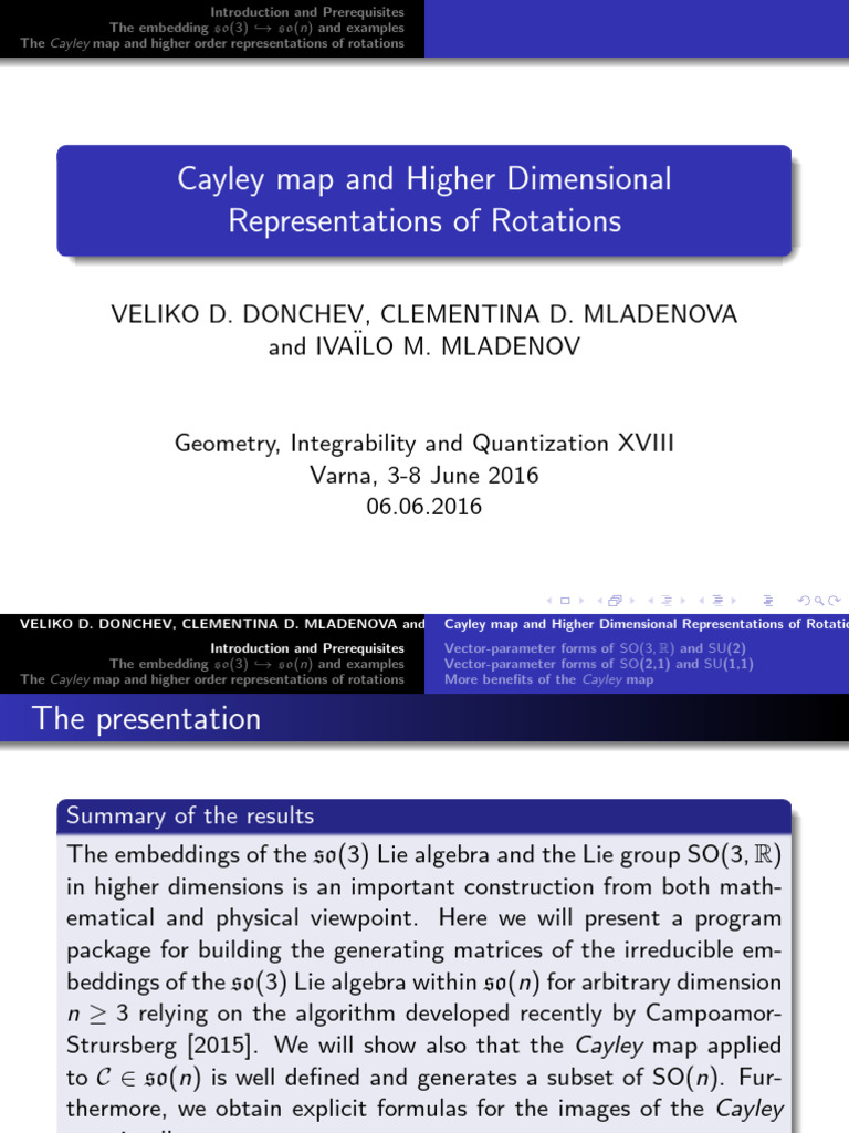 Cayley Map and Higher Dimensional Representations of Rotations | PDF ...