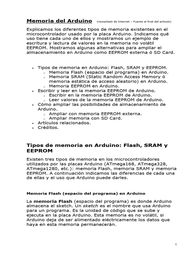 Memoria Arduino Pdf Almacenamiento De Datos De La Computadora Arduino