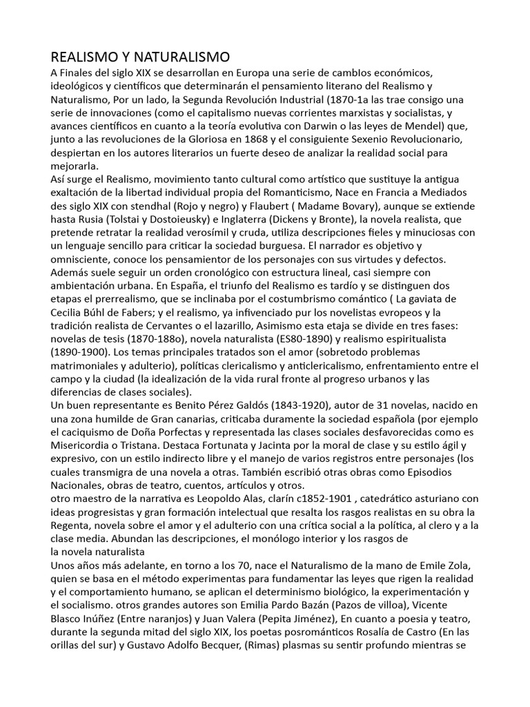 Realismo y Naturalismo en Literatura | PDF | Realismo literario