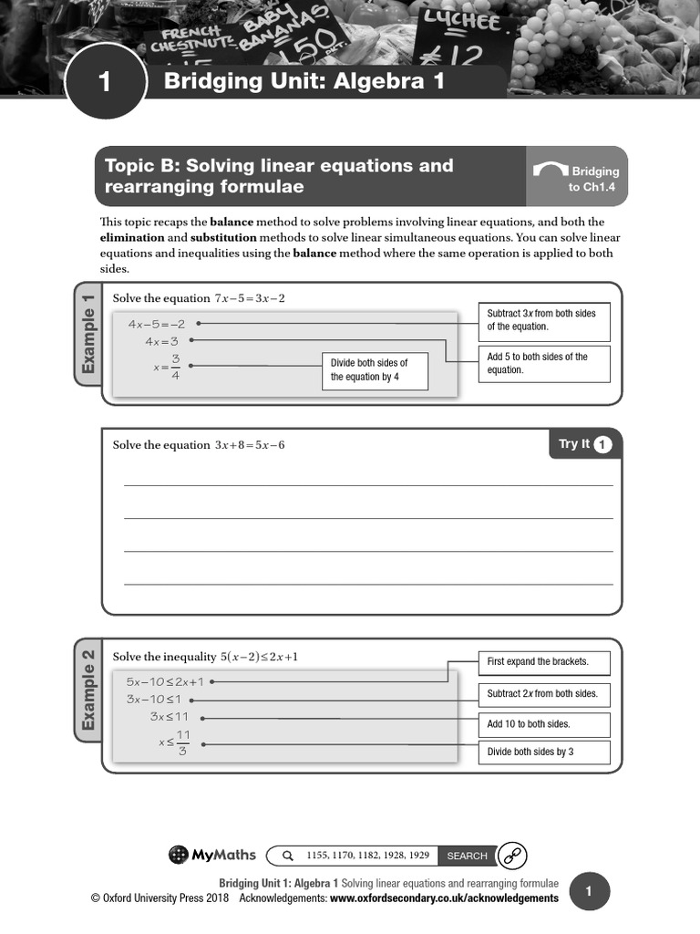 Algebra 1 - Solving and Rearranging Equations (Bridging Material) | PDF