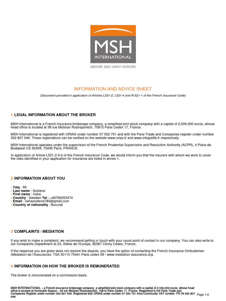 Information and Advice Sheet-270034 | Download Free PDF | Insurance ...