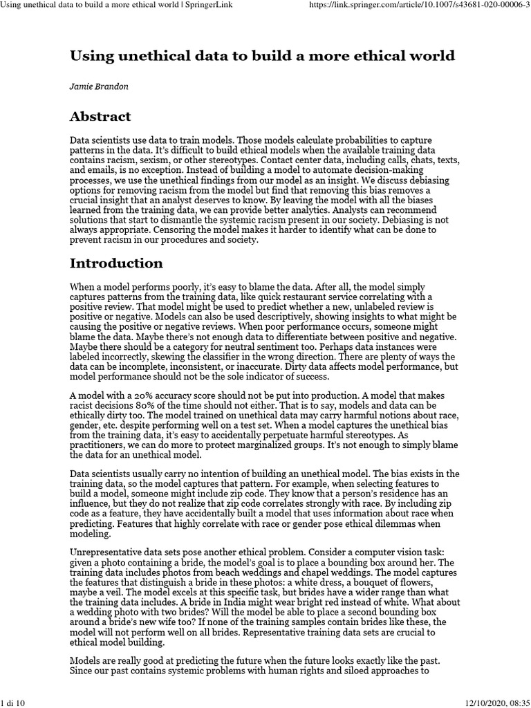 Using Unethical Data To Build A More Ethical World - SpringerLink | PDF