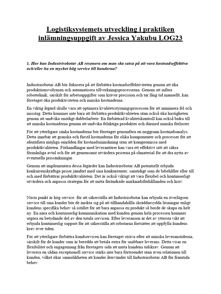 Inlämningsuppgift Jessica Log23 Logsy Utv I Prak | PDF
