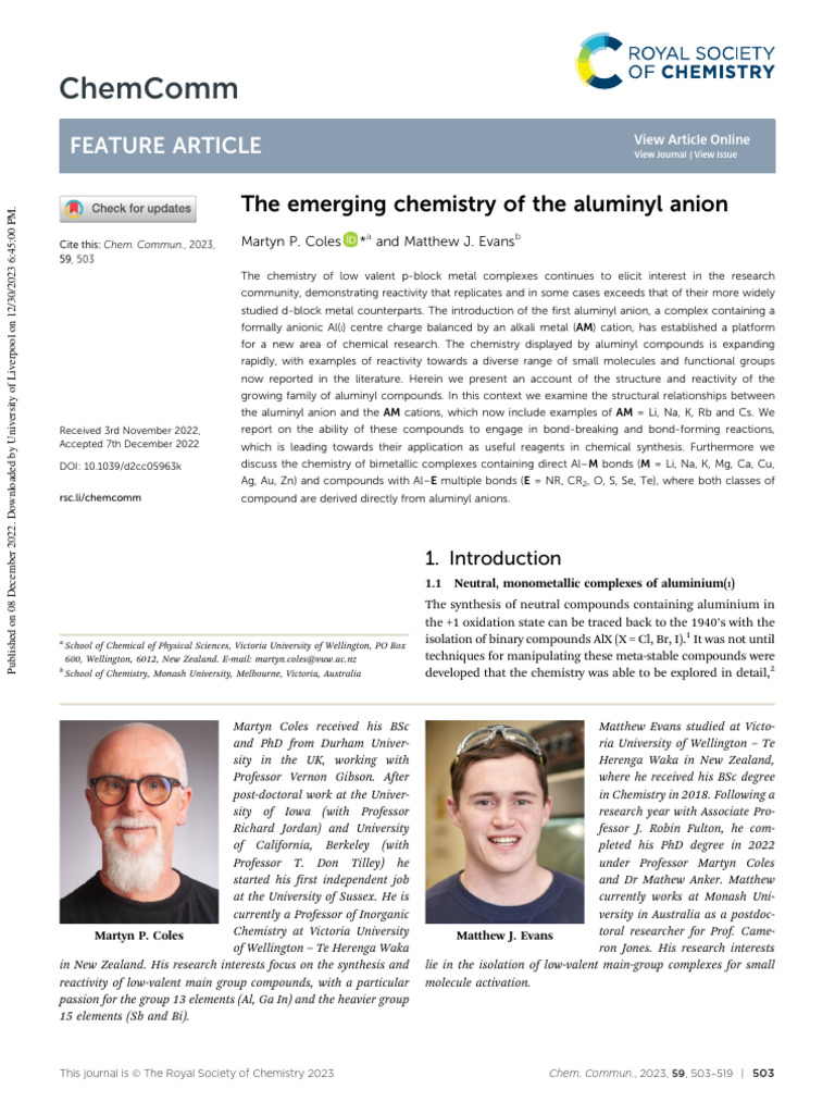 Chemcomm: Feature Article | PDF | Chemical Reactions | Coordination Complex
