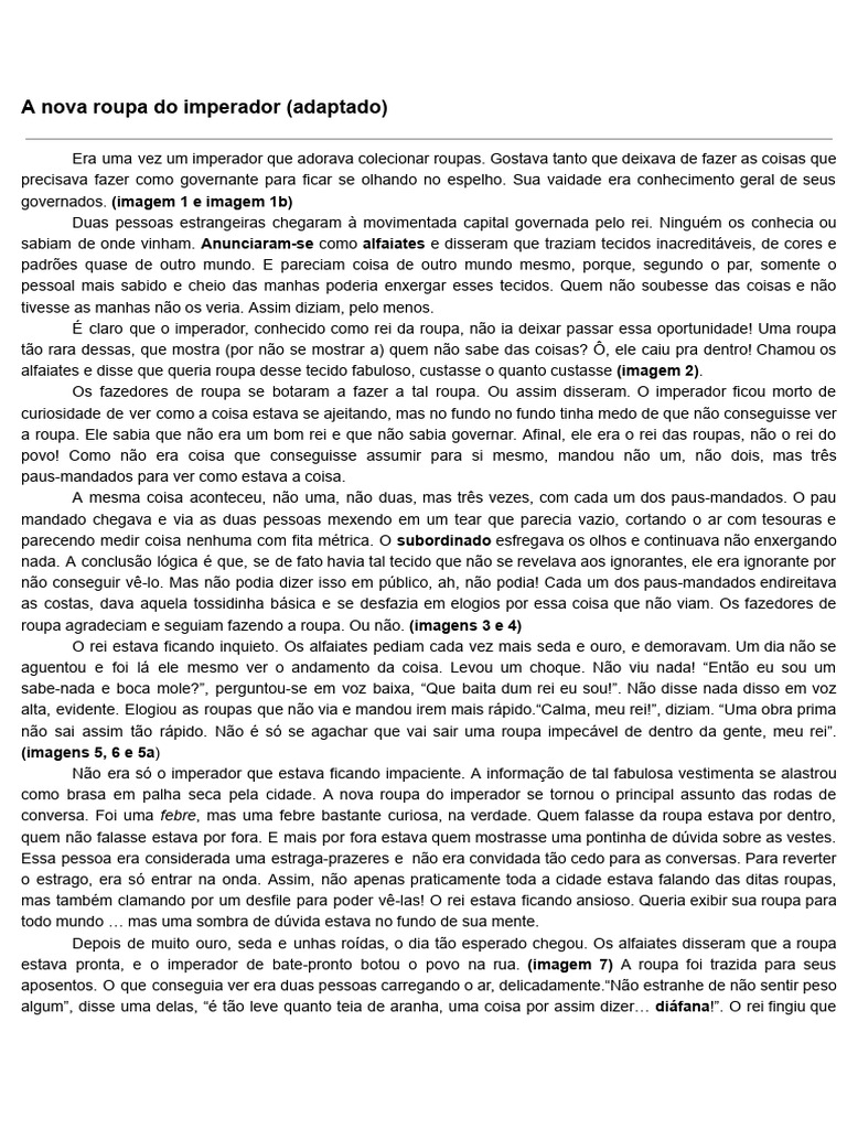 A Nova Roupa do Imperador: Resumo e Atividades | PDF | Roupas