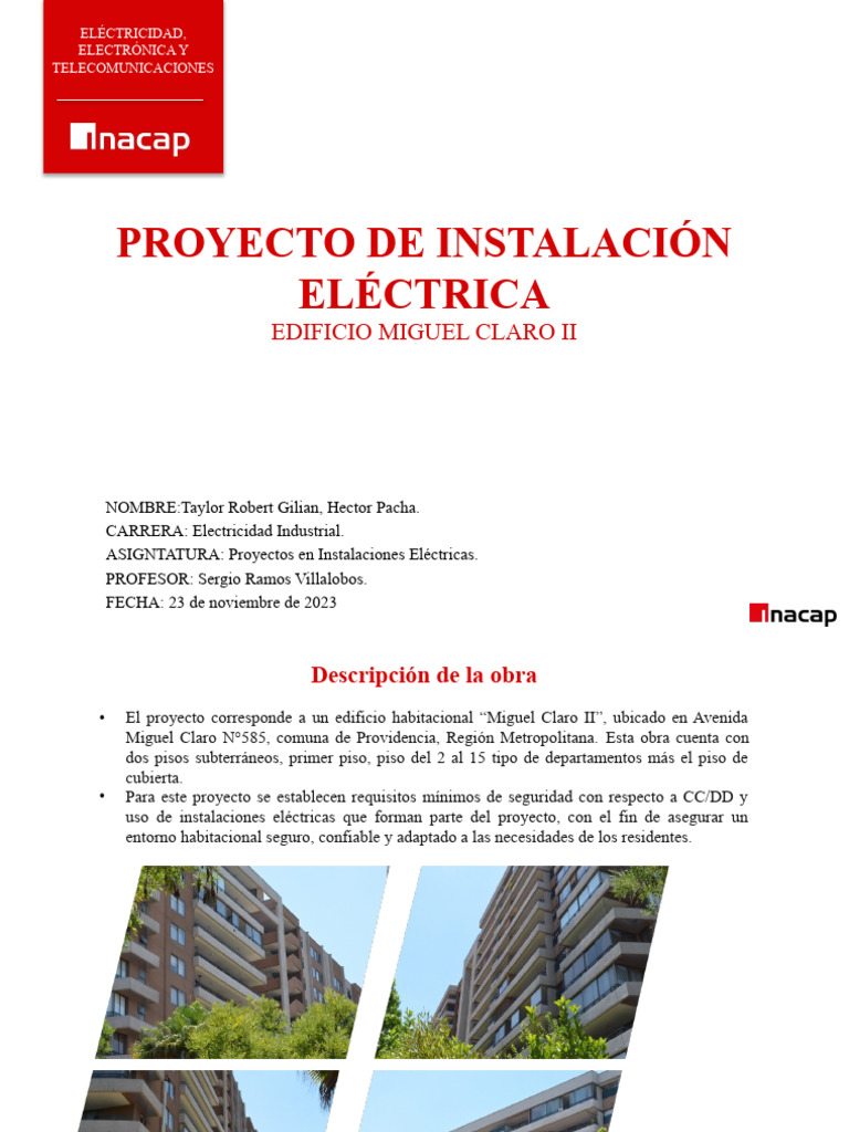 Proyecto Instalación Eléctrica Edificio Miguel Claro II | PDF | Electrónica | Poder (Física)