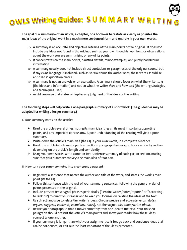 Summary Writing | PDF | Grammar | Syntax