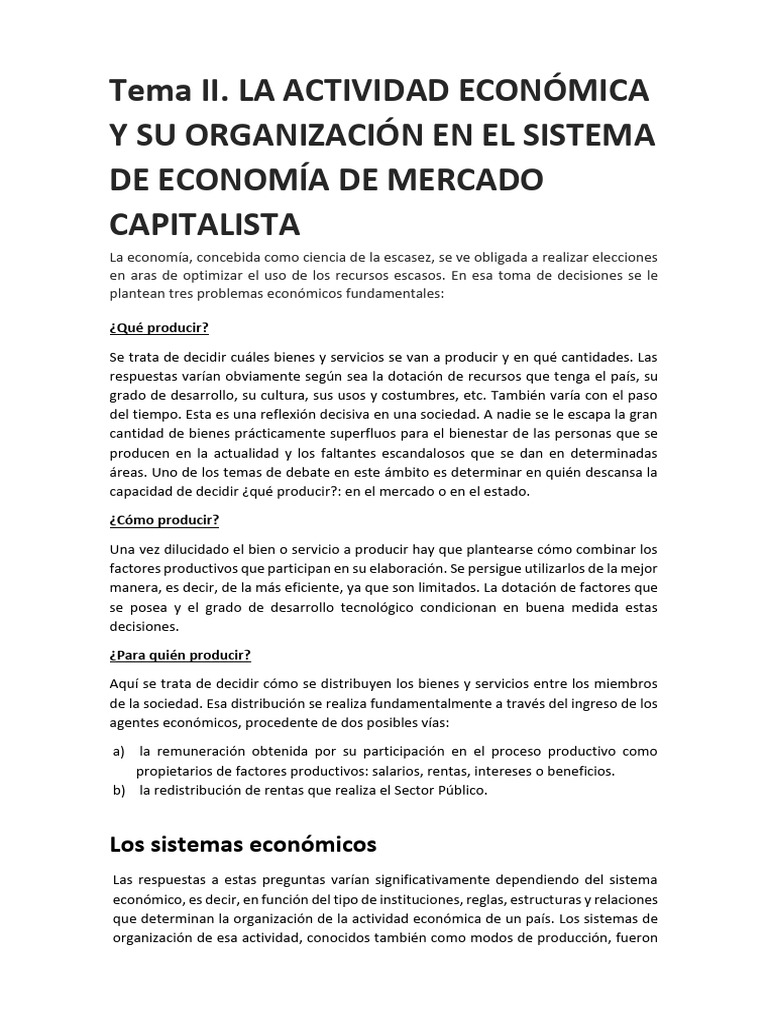 Tema II. LA ACTIVIDAD ECONÓMICA Y SU ORGANIZACIÓN EN EL SISTEMA DE ...