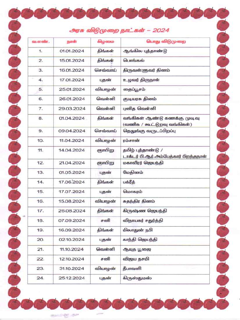 Govt Holiday and RH List 2024 | PDF