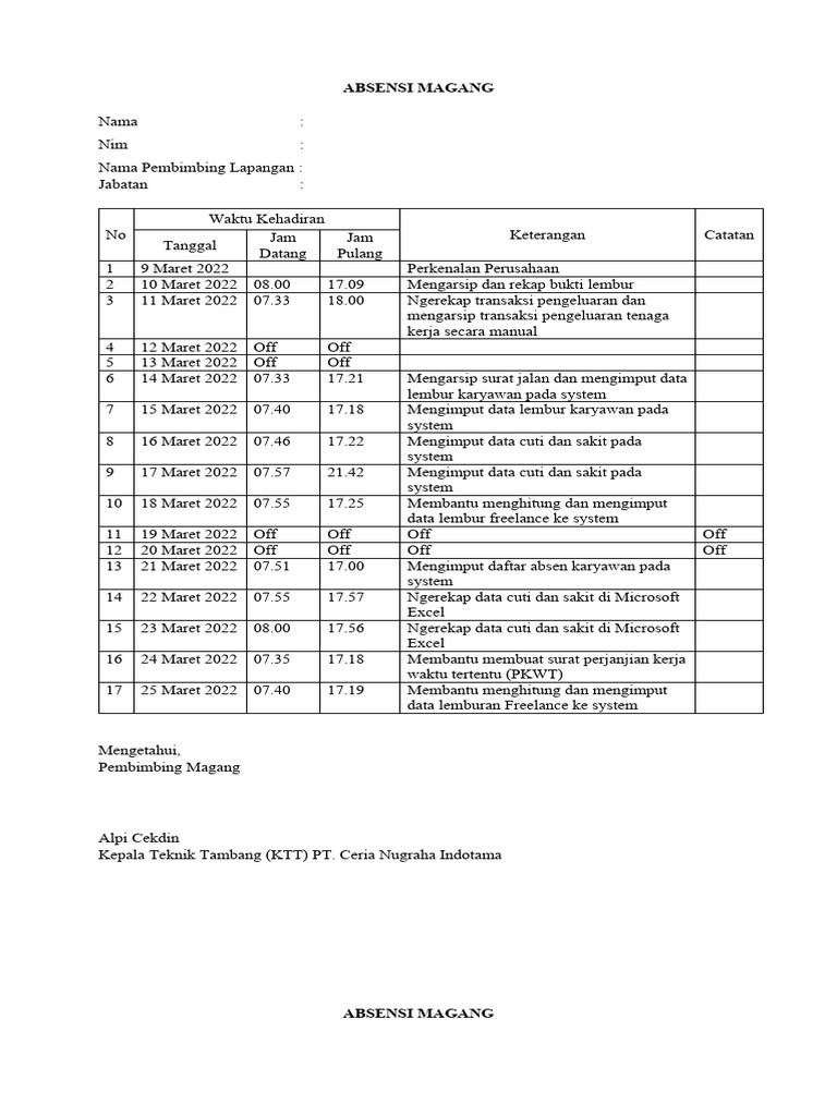 Absensi Magang Revisi | PDF | Komputer