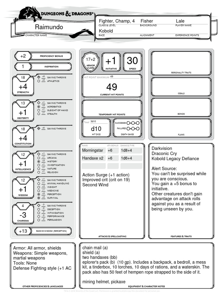 Character Sheet Lale, Fighter, Champ, Fisher | Download Free PDF | Role Playing Games | Tabletop ...