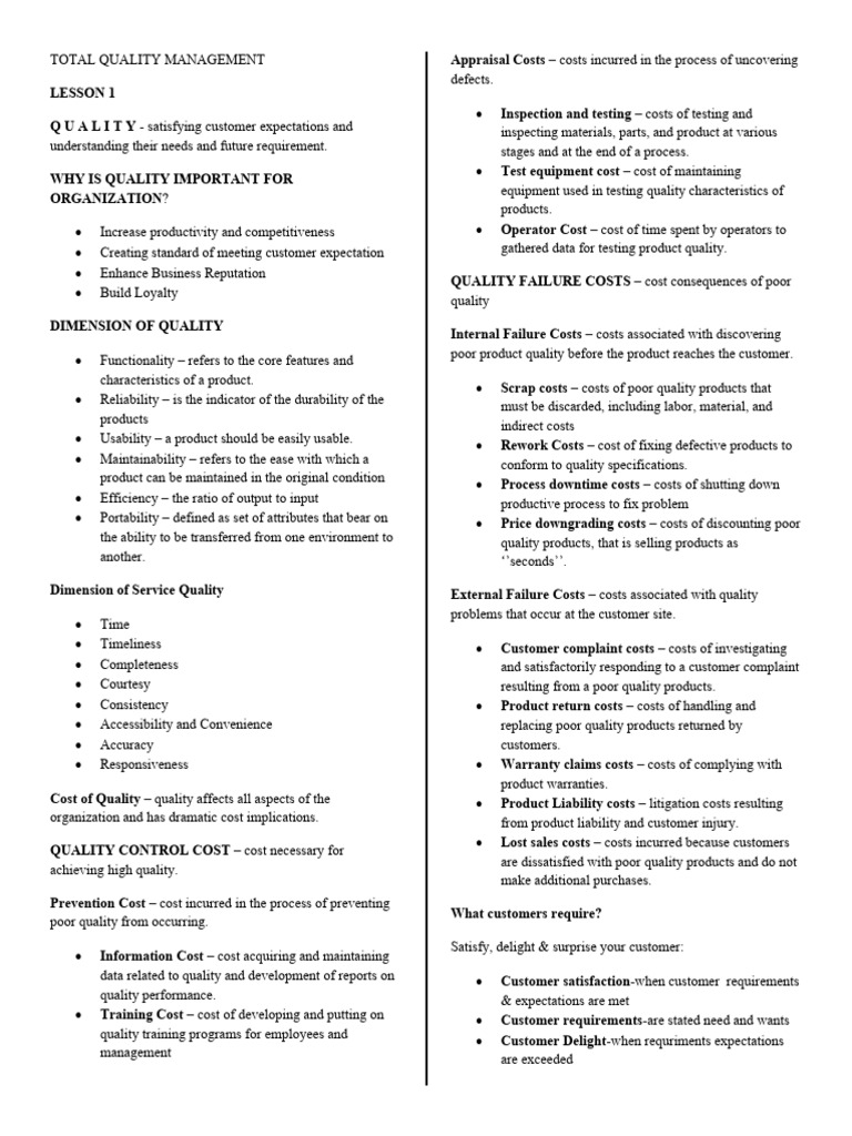 Total Quality Management (Reviewer) | PDF