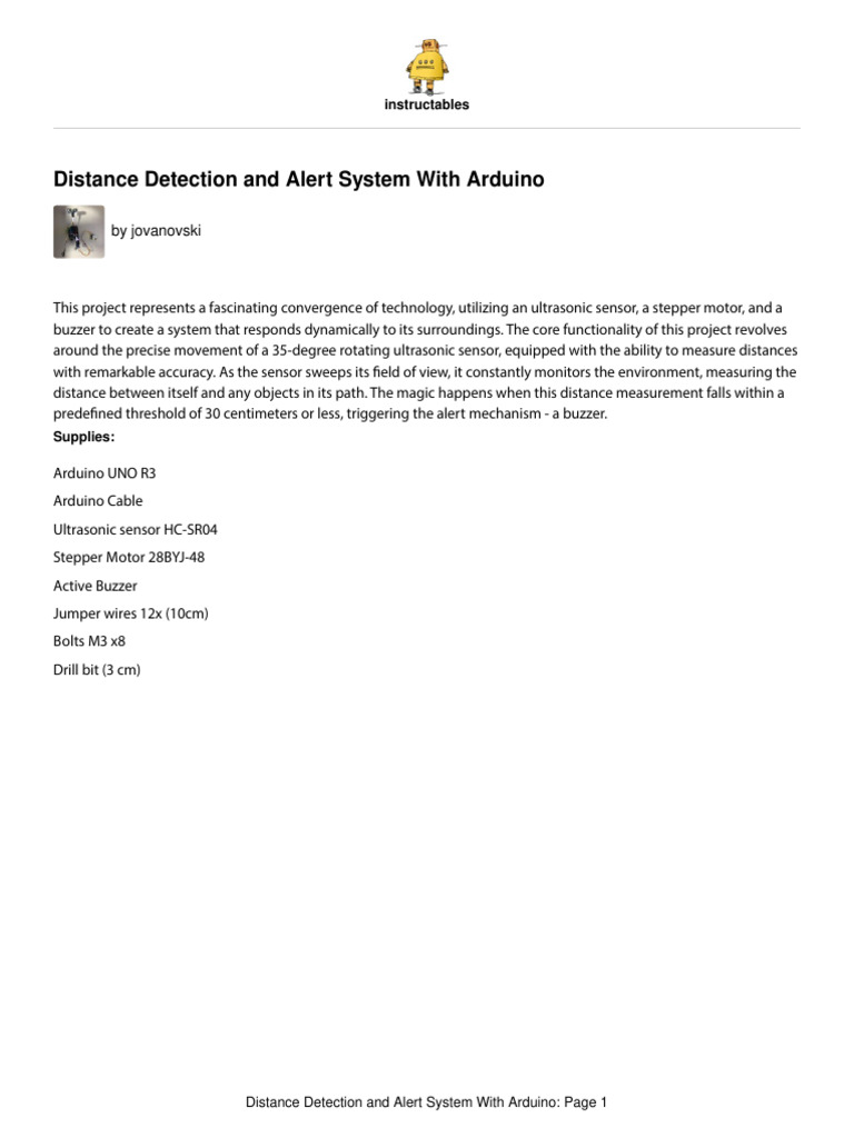 Distance Detection and Alert System With Arduino | PDF | Arduino | Equipment