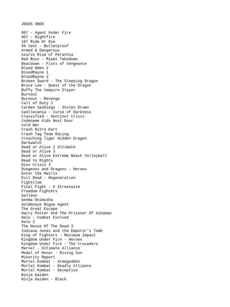 Lista de Jogos Xbox Clássicos | PDF | Sports & Recreation | Law