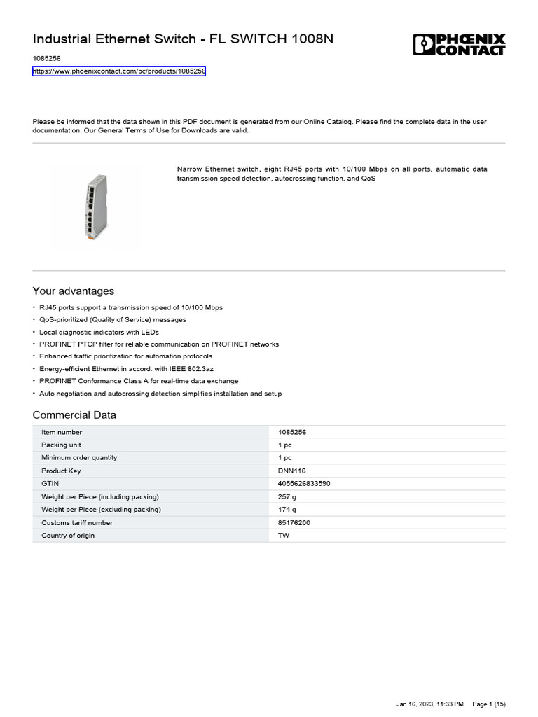 Industrial Ethernet Switch - FL SWITCH 1008N Phoenix-Contact-1085256-En ...