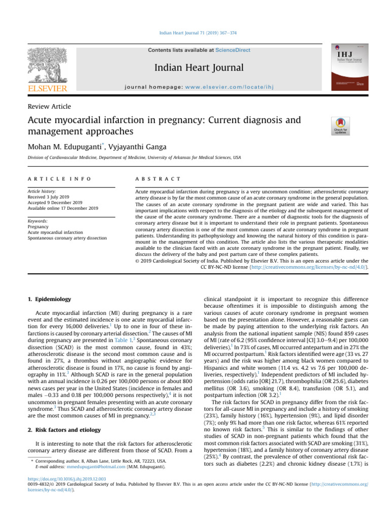 Acute Myocardial Infarction in Pregnancy | PDF