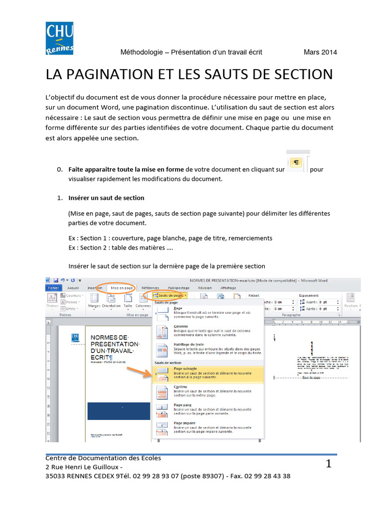 Saut de Section Pagination | PDF