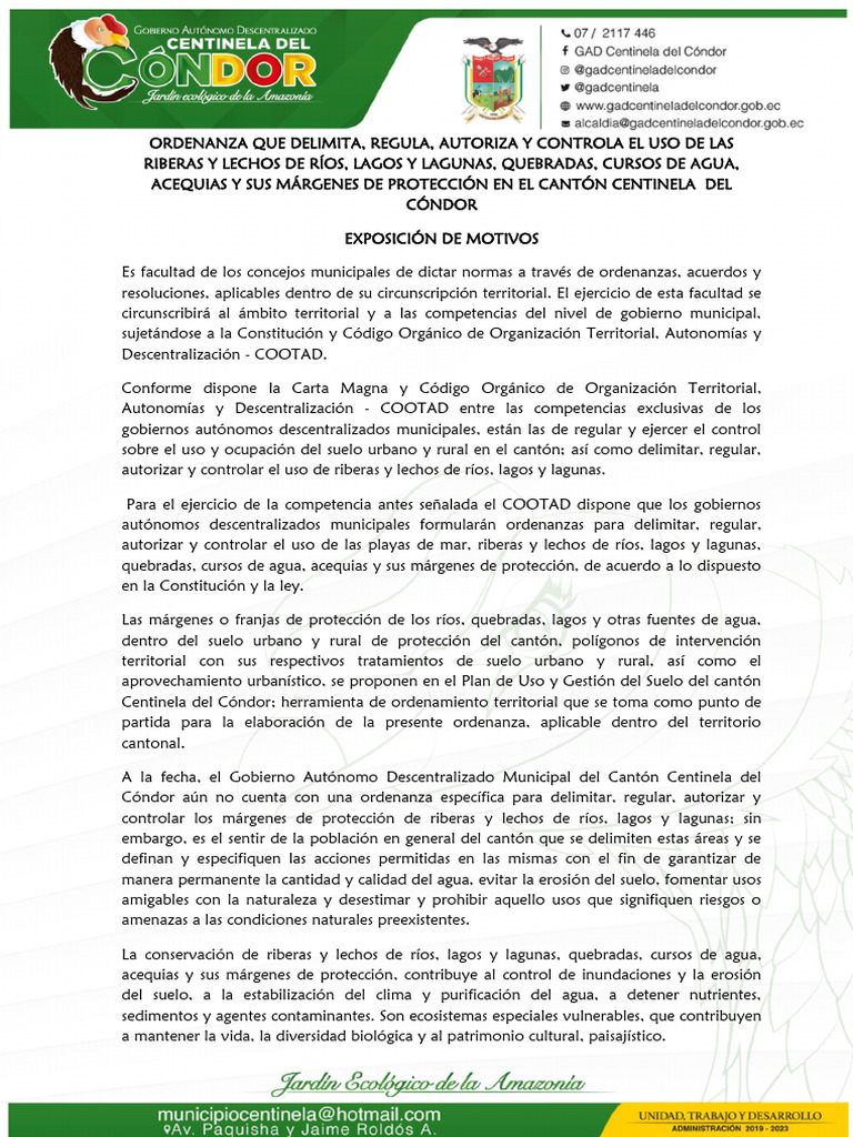 Ordenanza Que Delimita, Regula, Autoriza y Controla El Uso de Las ...