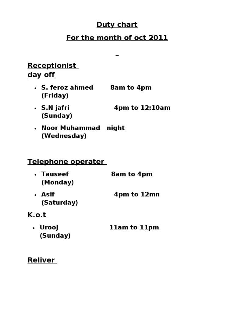 Duty Chart | PDF