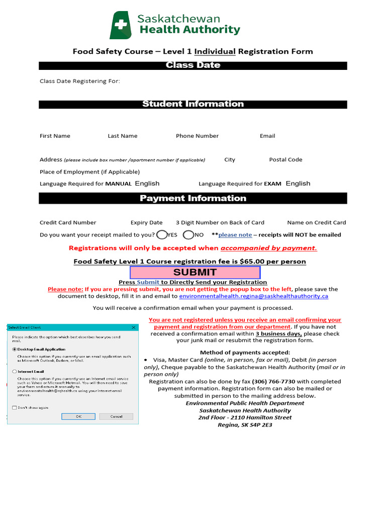 Food Safety Level 1 INDIVIDUAL Registration Form | PDF