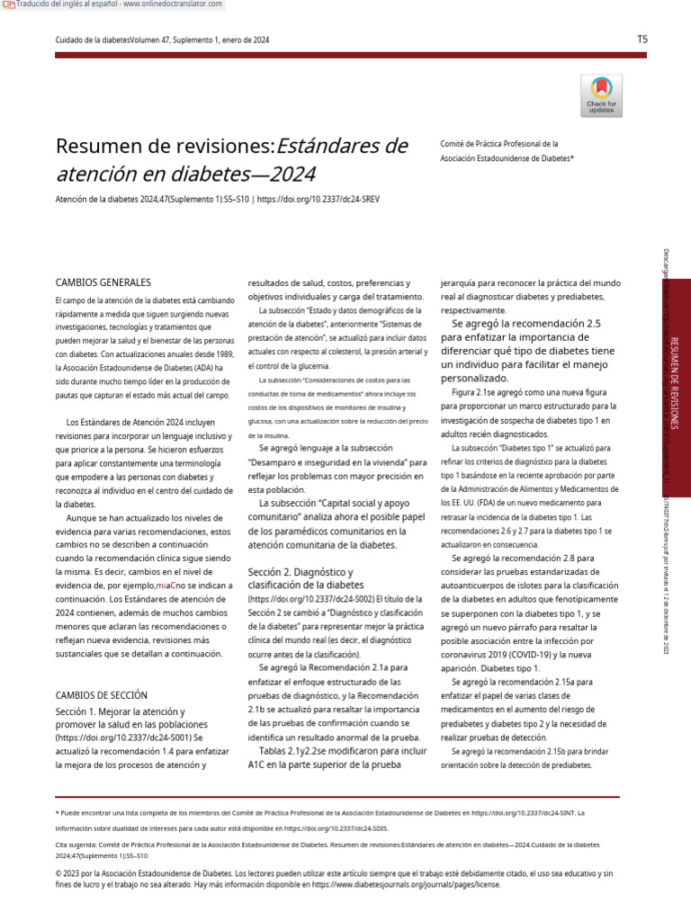 Resumen de Revisión ADA 2024.en.es | PDF | Diabetes | Enfermedad renal ...