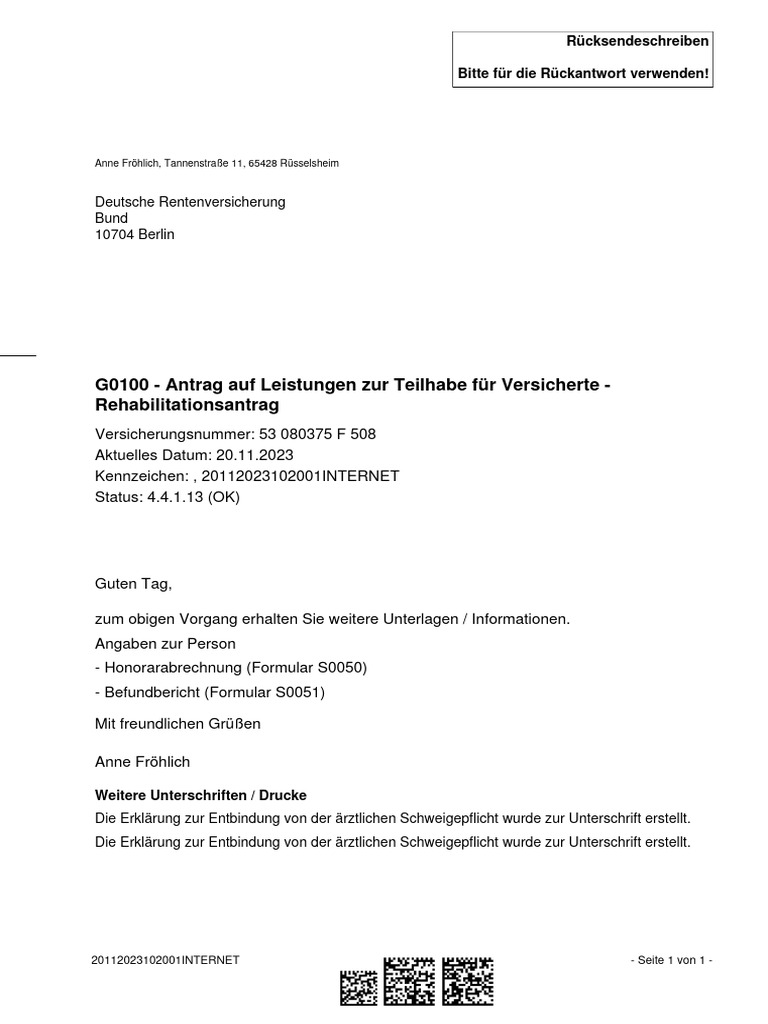 Anschreiben Erklärung REha Antrag | PDF