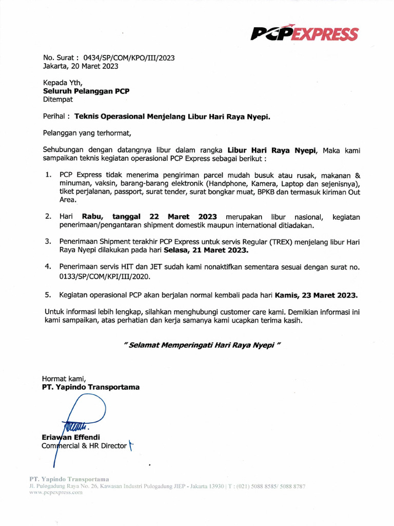 Surat Libur Hari Raya Nyepi 2023 | PDF