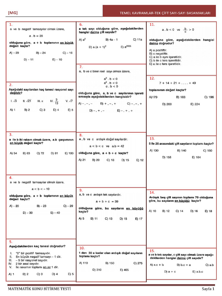 Temel Kavramlar MG Test | PDF