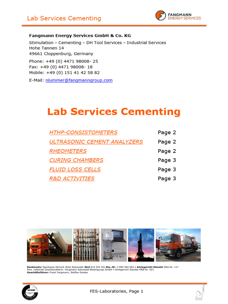 Lab Services Cementing | PDF | Pressure | Applied And Interdisciplinary ...