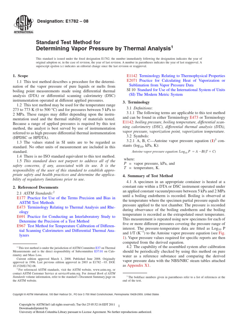 E1782-Standard Test Method For Determining Vapor Pressure by Thermal ...