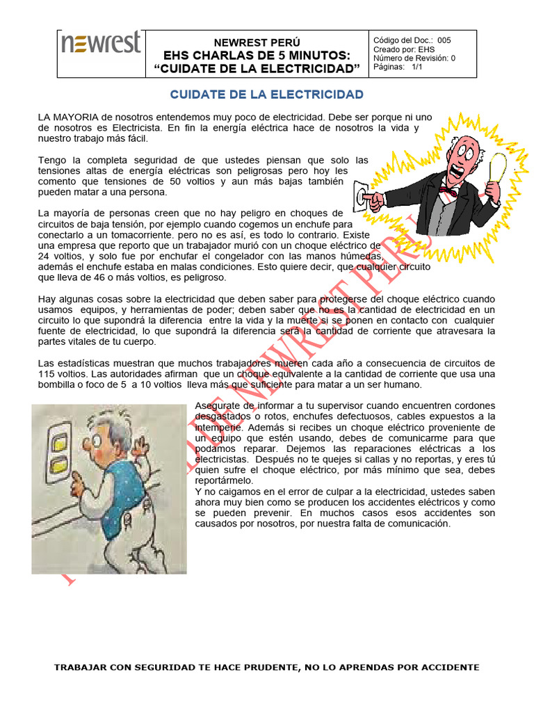 005 EHS CHARLAS DE CINCO MINUTOS-Cuidate de La Electricidad | PDF | Electricidad | Enchufes y ...